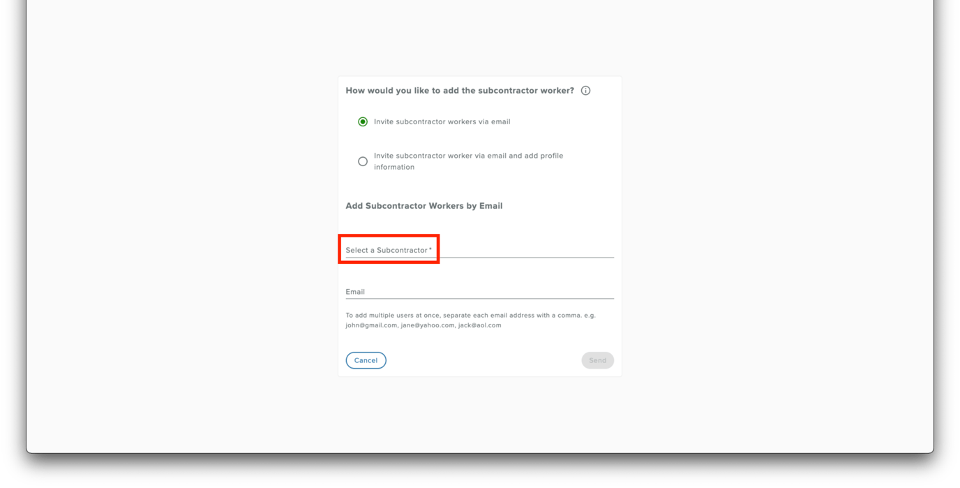 How do I invite subcontractor workers?