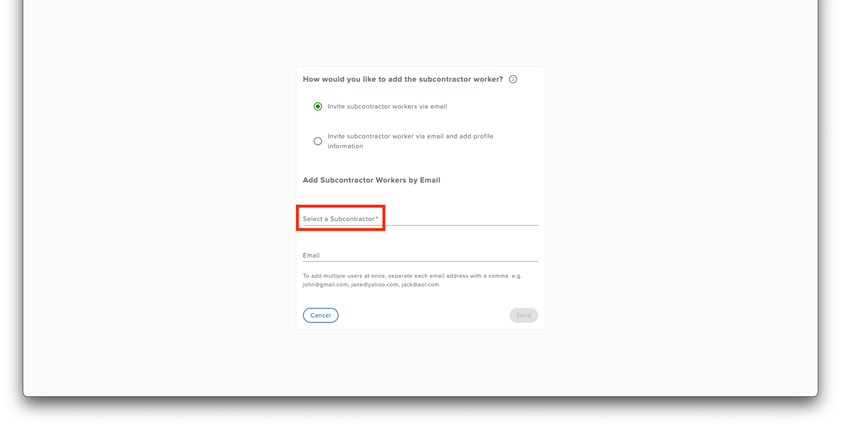 How do I invite subcontractor workers?